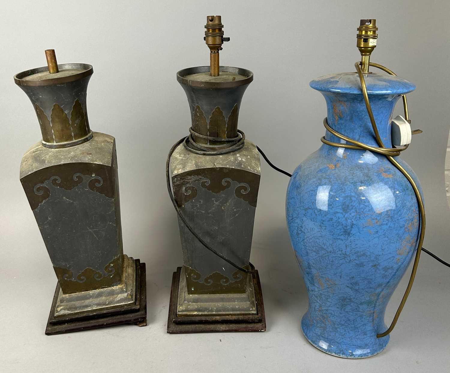 Lot 307 - TWO CHINESE STYLE METAL TABLE LAMPS ALONG
