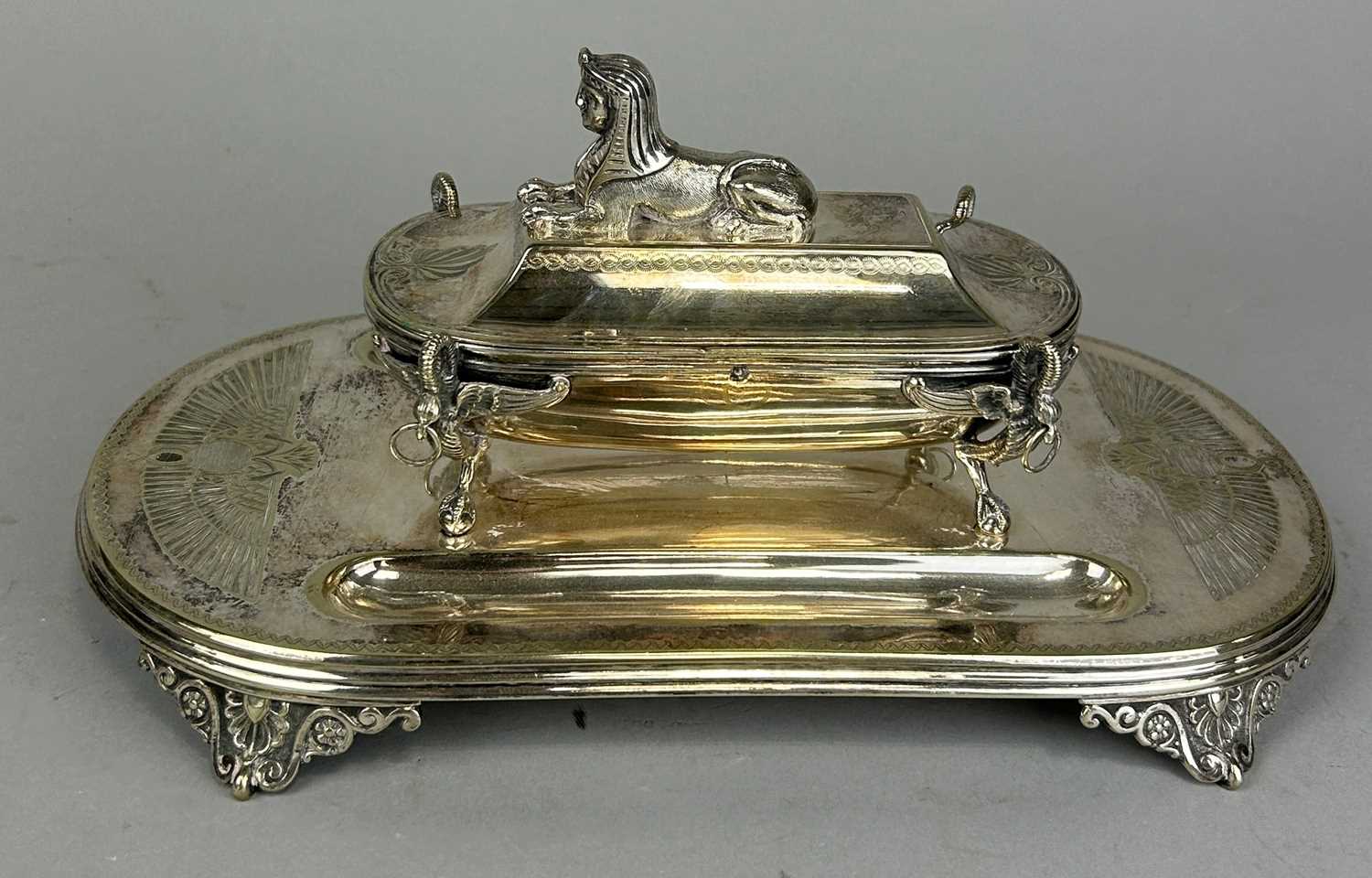 Lot 607 - EGYPTIAN REVIVAL: A SILVER PLATED