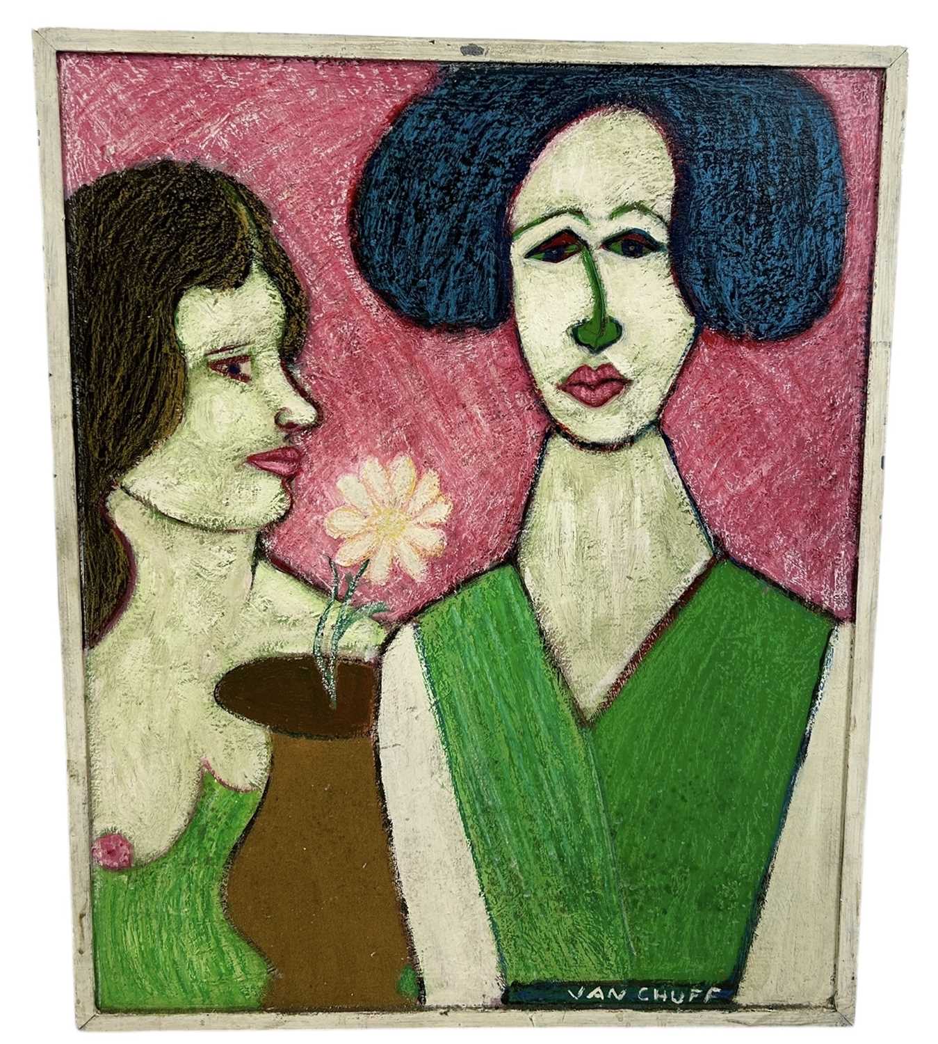 Lot 436 - AN ABSTRACT OIL PAINTING ON BOARD DEPICTING