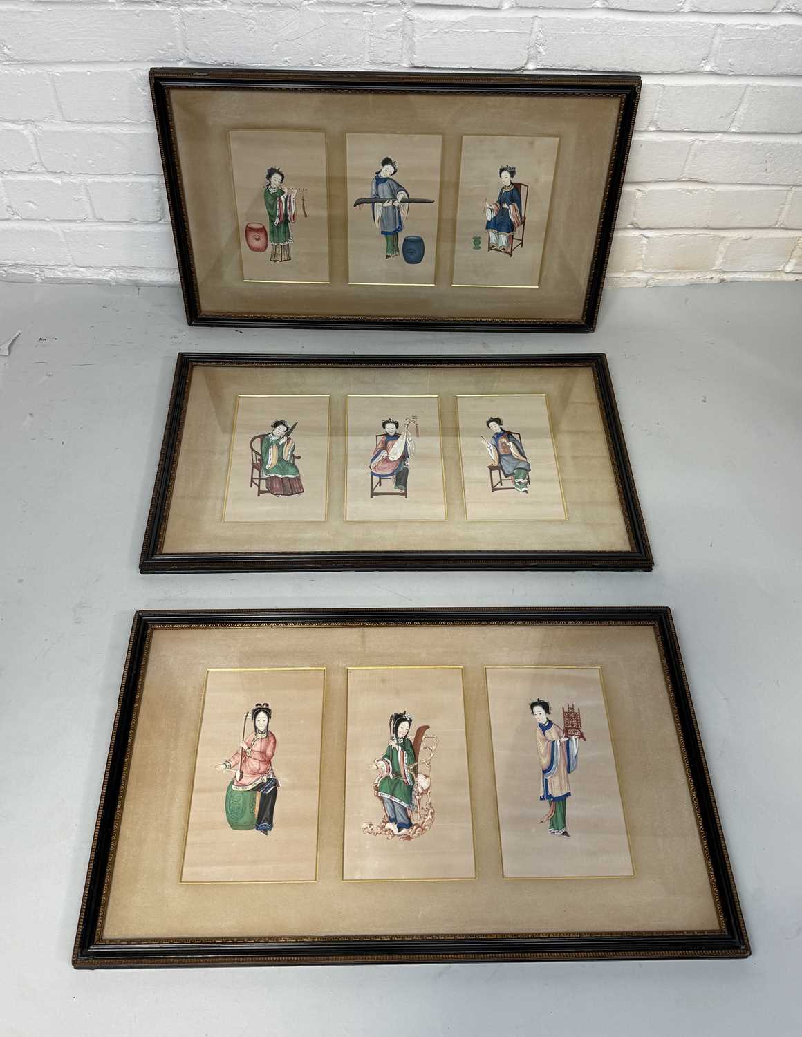 Lot 342 - A SET OF NINE CHINESE RICE PAPER PAINTINGS,
