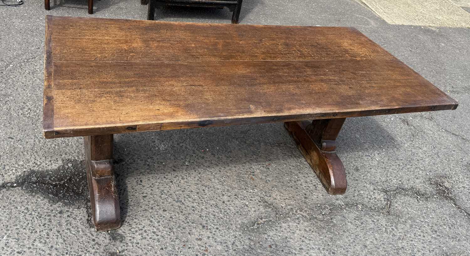 Lot 711 - AN EARLY 19TH CENTURY TRESTLE TABLE