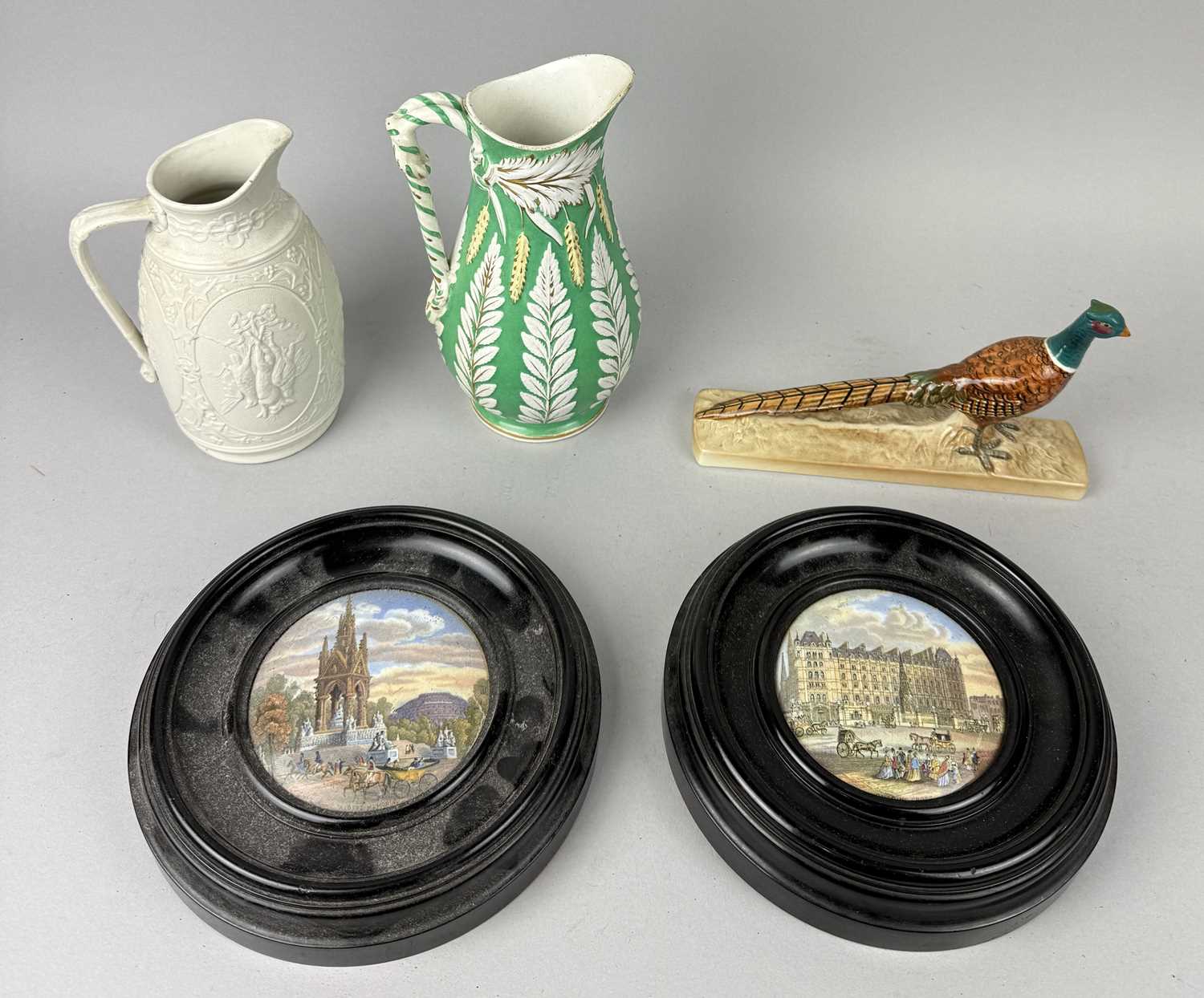 Lot 667 - A PAIR OF PRATT WARE POTTERY LIDS, A BESWICK