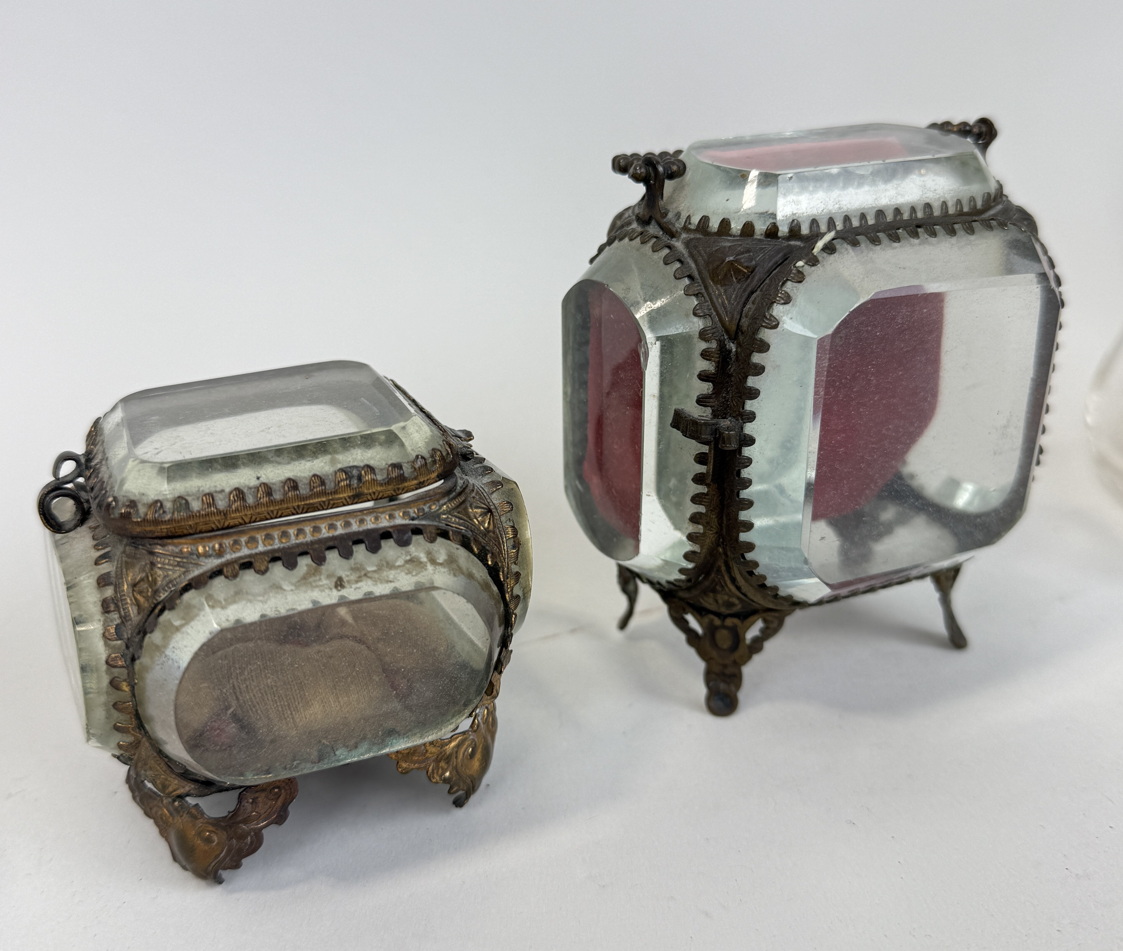 Lot 179 - TWO GLASS RELIQUARY CASKETS TOGETHER WITH A