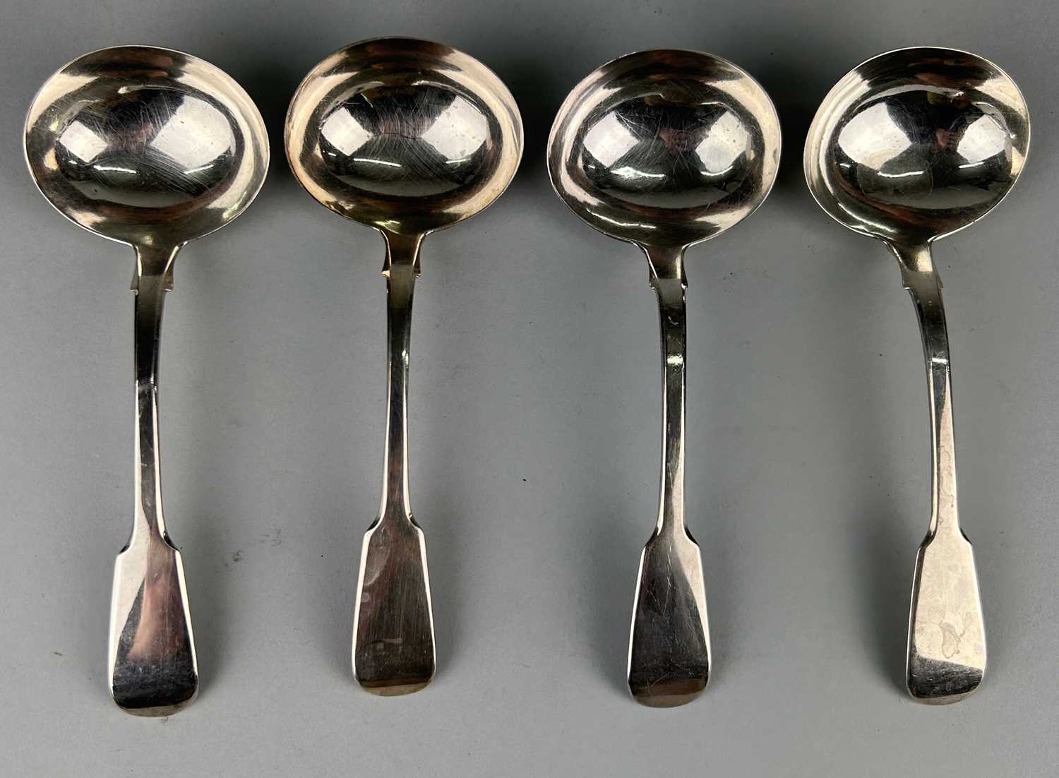 Lot 36 - FOUR GEORGE IV SILVER LADLES MARKED FOR JAMES